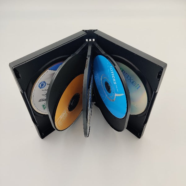 8-disc Black DVD case with 14mm spine and swing tray – Panmer Ltd